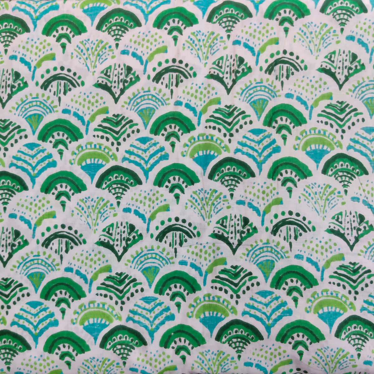Pure Cotton Screen Print With Shades Of Green Print Fabric - Sanskruti