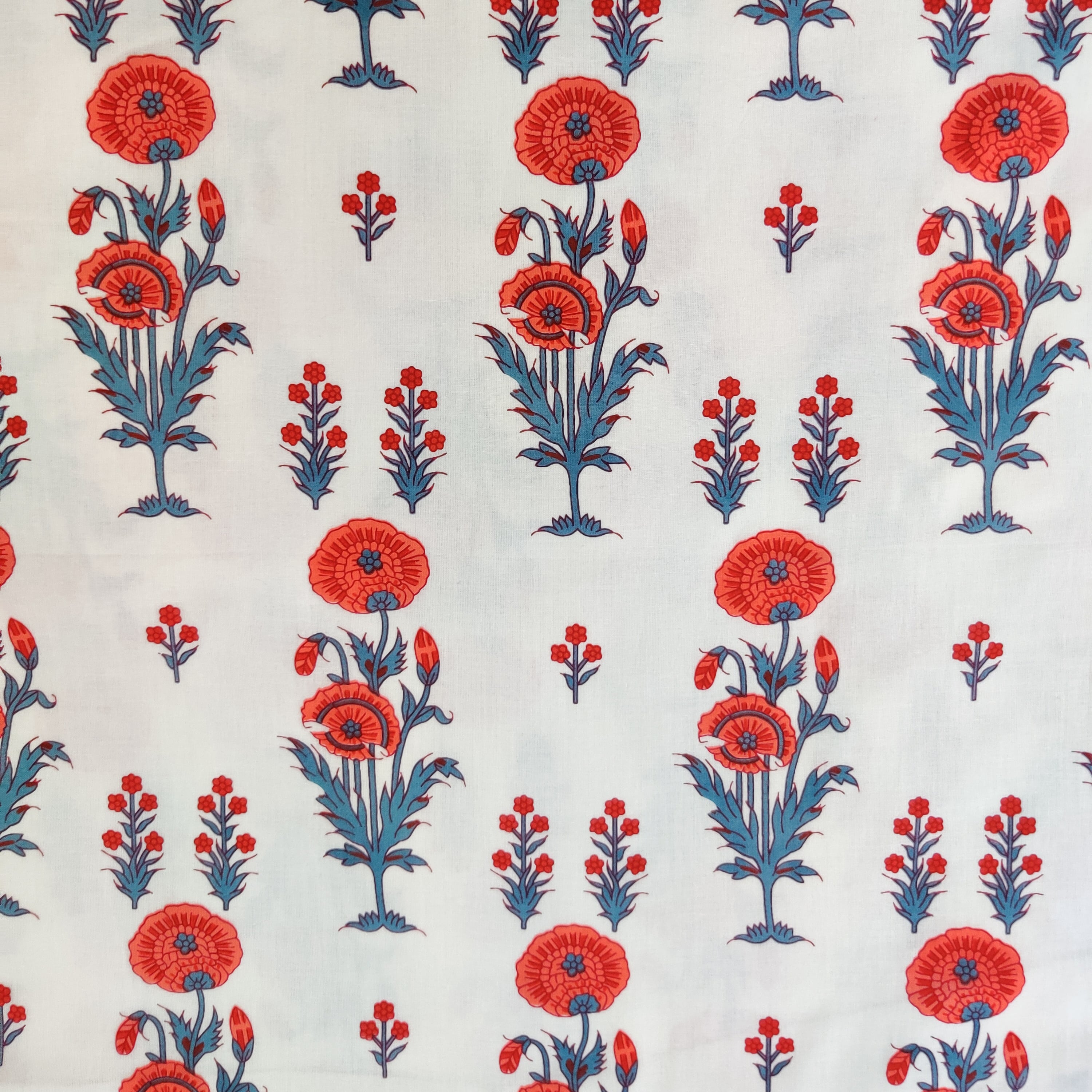 Pure Cotton Screenprint With Orange Mughal Motif With Tiny Motifs Prin ...