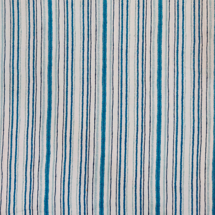 Pure Cotton Shades Of Blue Stripes Screenprint Fabric – Sanskruti