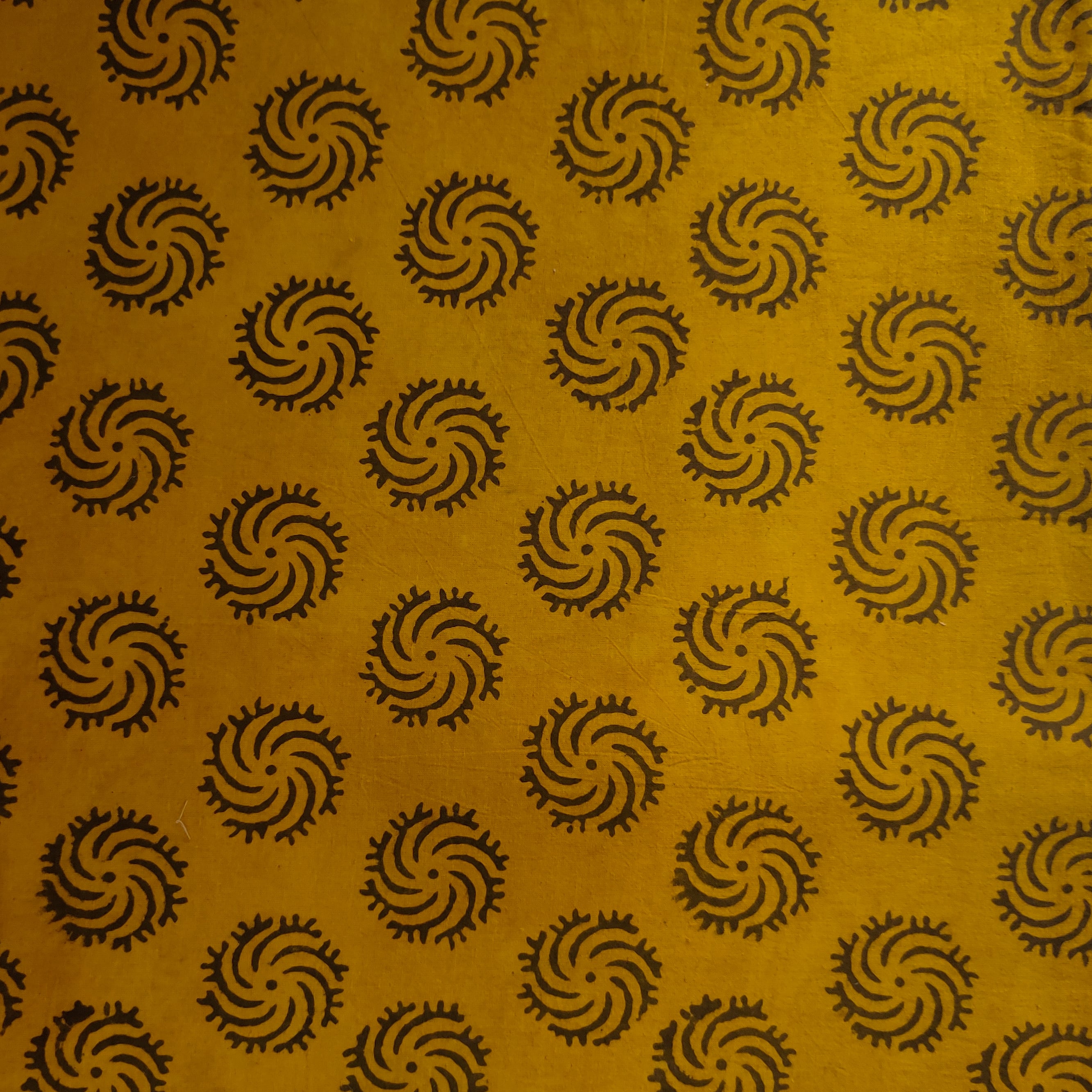 Pure Cotton Turmeric Yellow With Black Chakra Hand Block Print Fabric ...