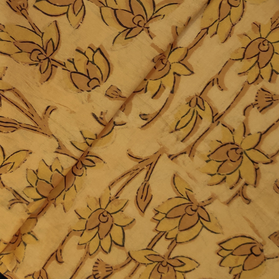 Pure Cotton Vanaspati Brown Mustard With Beautiful Lotus Jaal Hand Blo ...