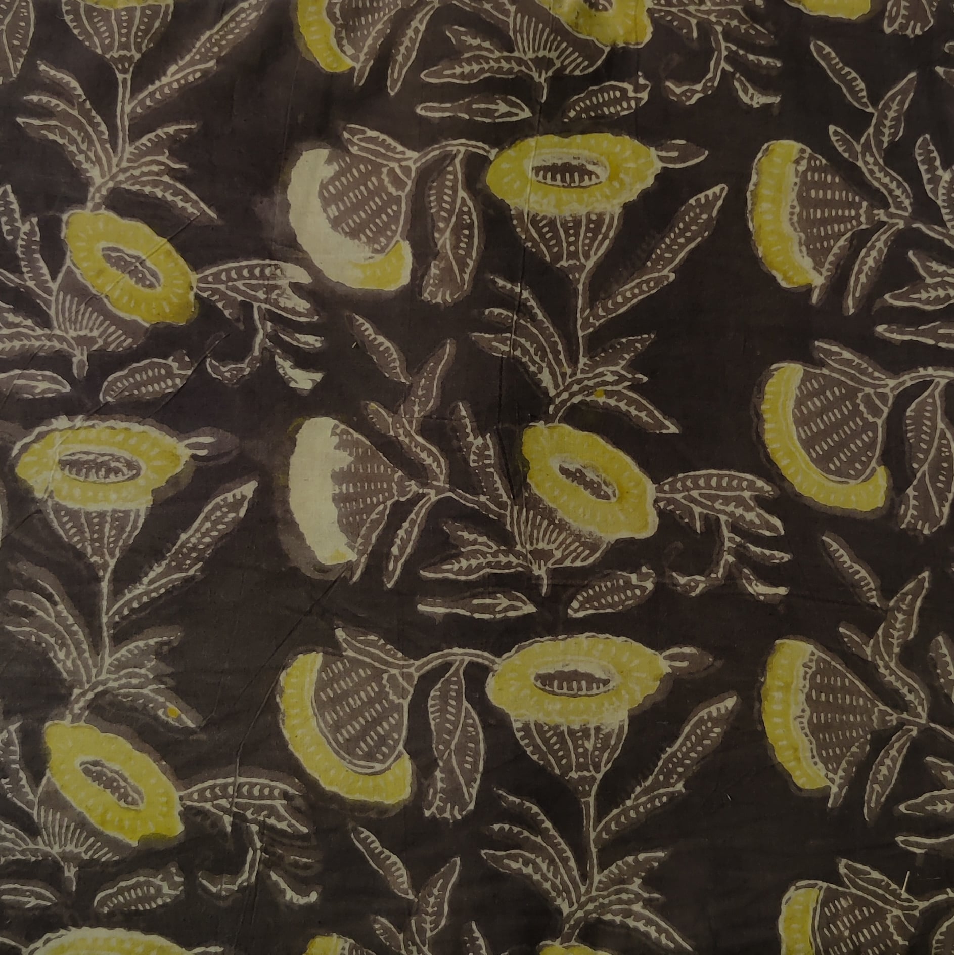 Pure Cotton Vanaspati Brown With YellowFloral Jaal Hand Block Print Fa ...