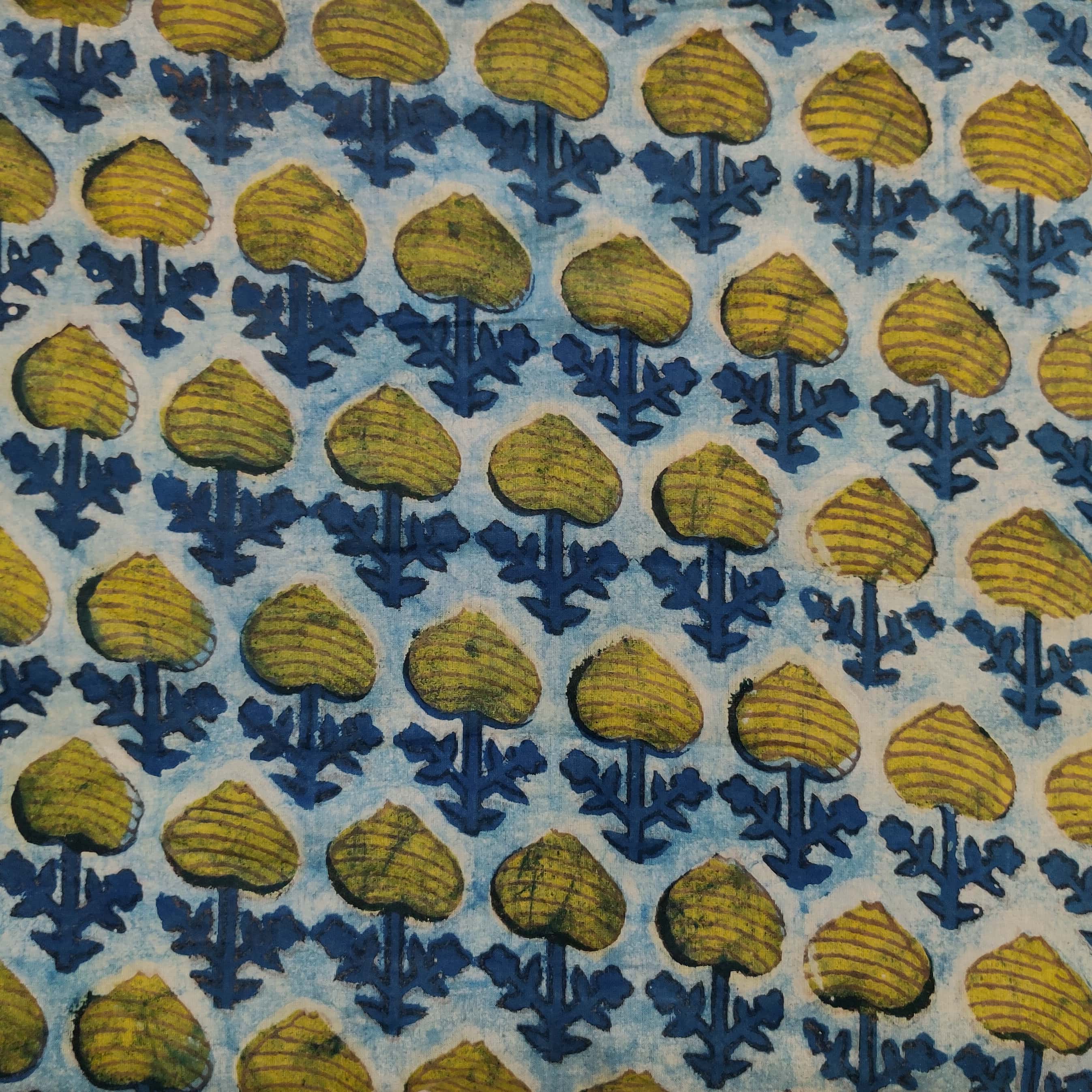 Pure Cotton Vanaspati Light Blue With Green Blue Flower Bud Hand Block ...