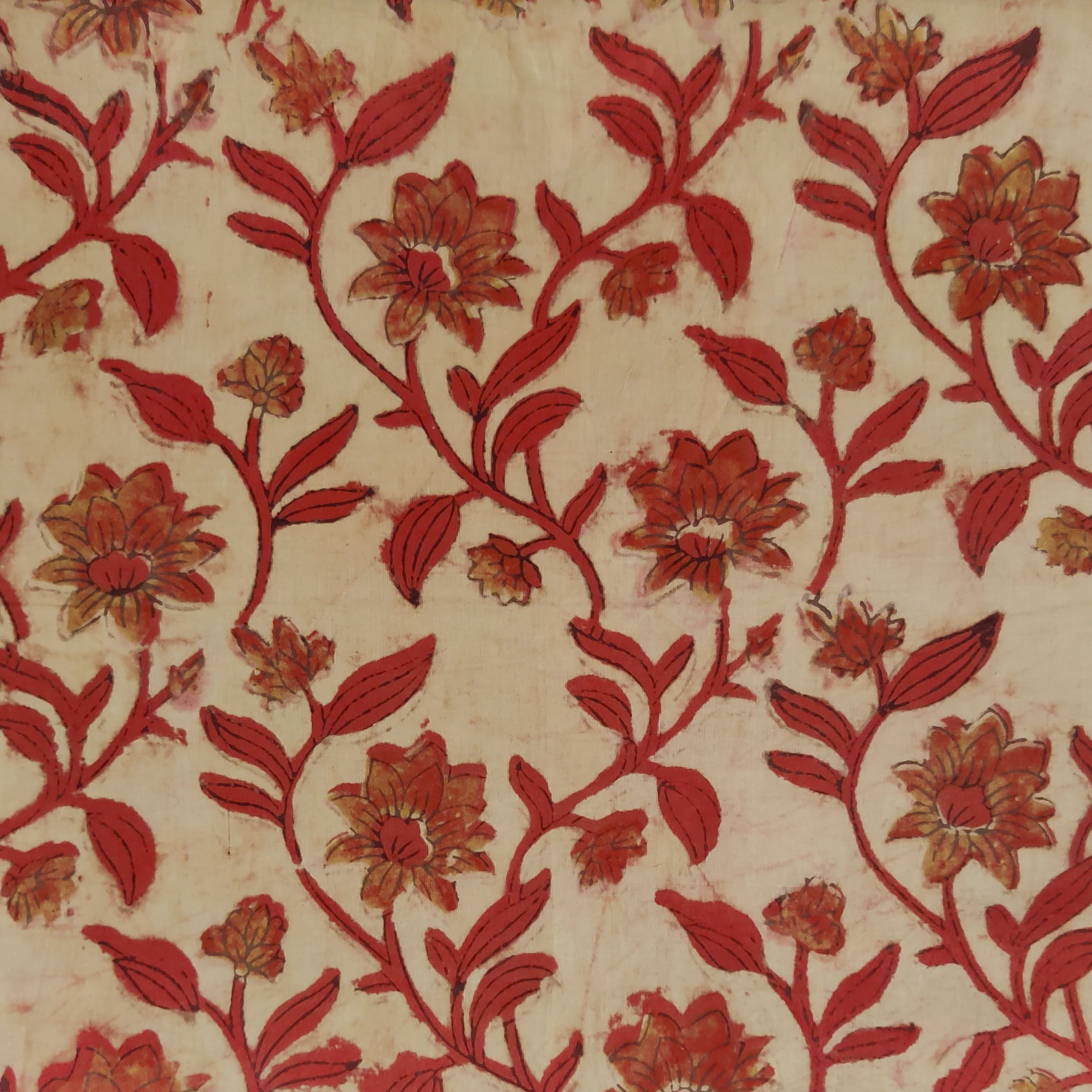 Pure Cotton Vanaspati Rustic With Madder Jaal Hand Block Print Fabric ...