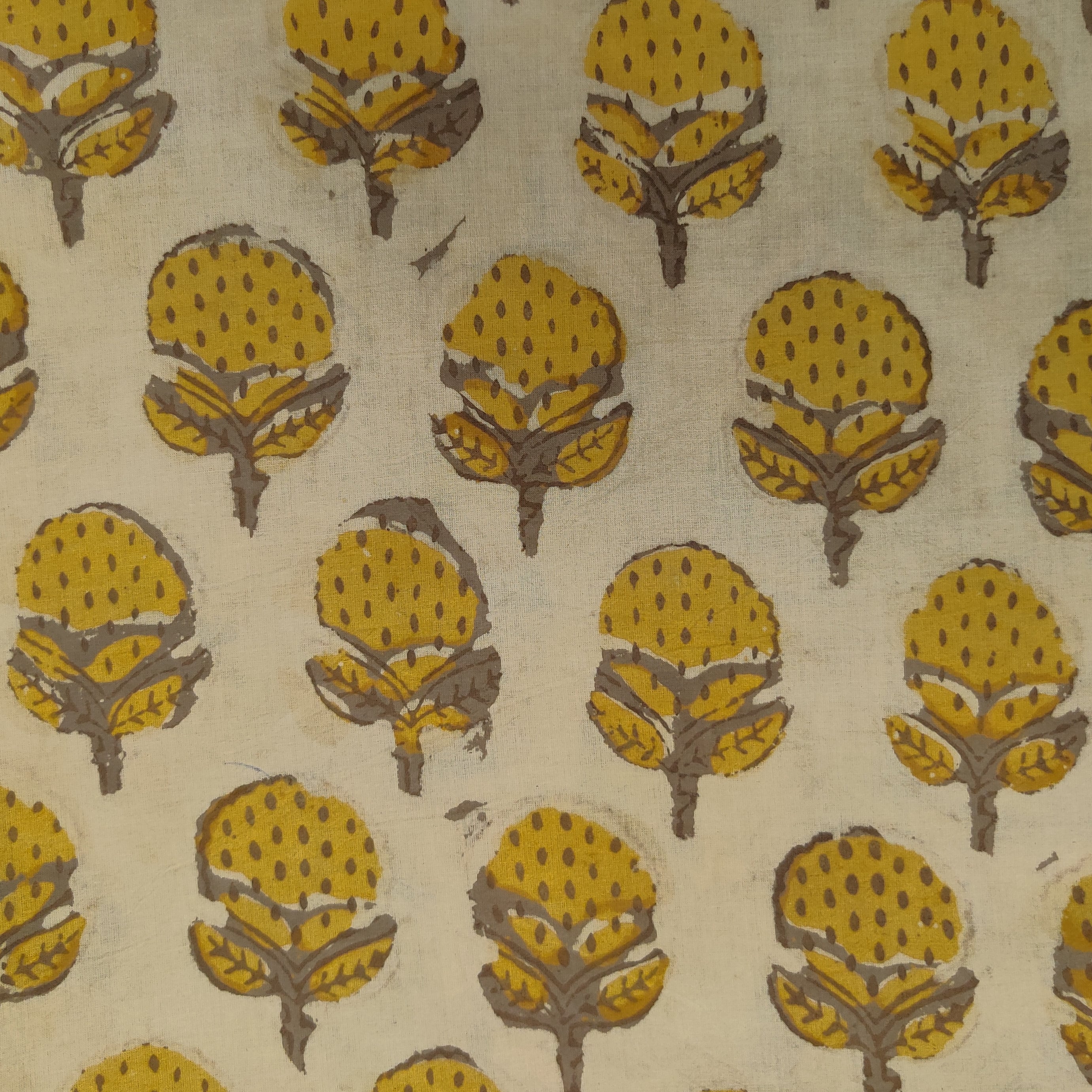 Pure Cotton Vanaspati Sandy With Mustard Motifs Hand Block Print Fabri ...