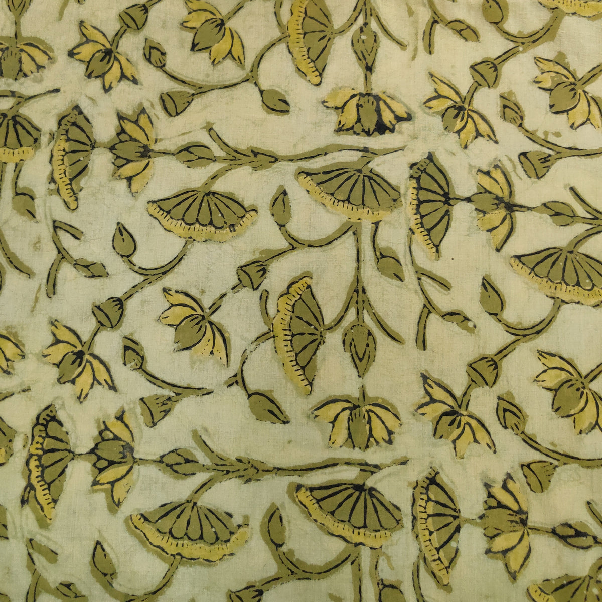 Pure Cotton Vanaspati With Lotus Jaal Hand Block Print Fabric - Sanskruti