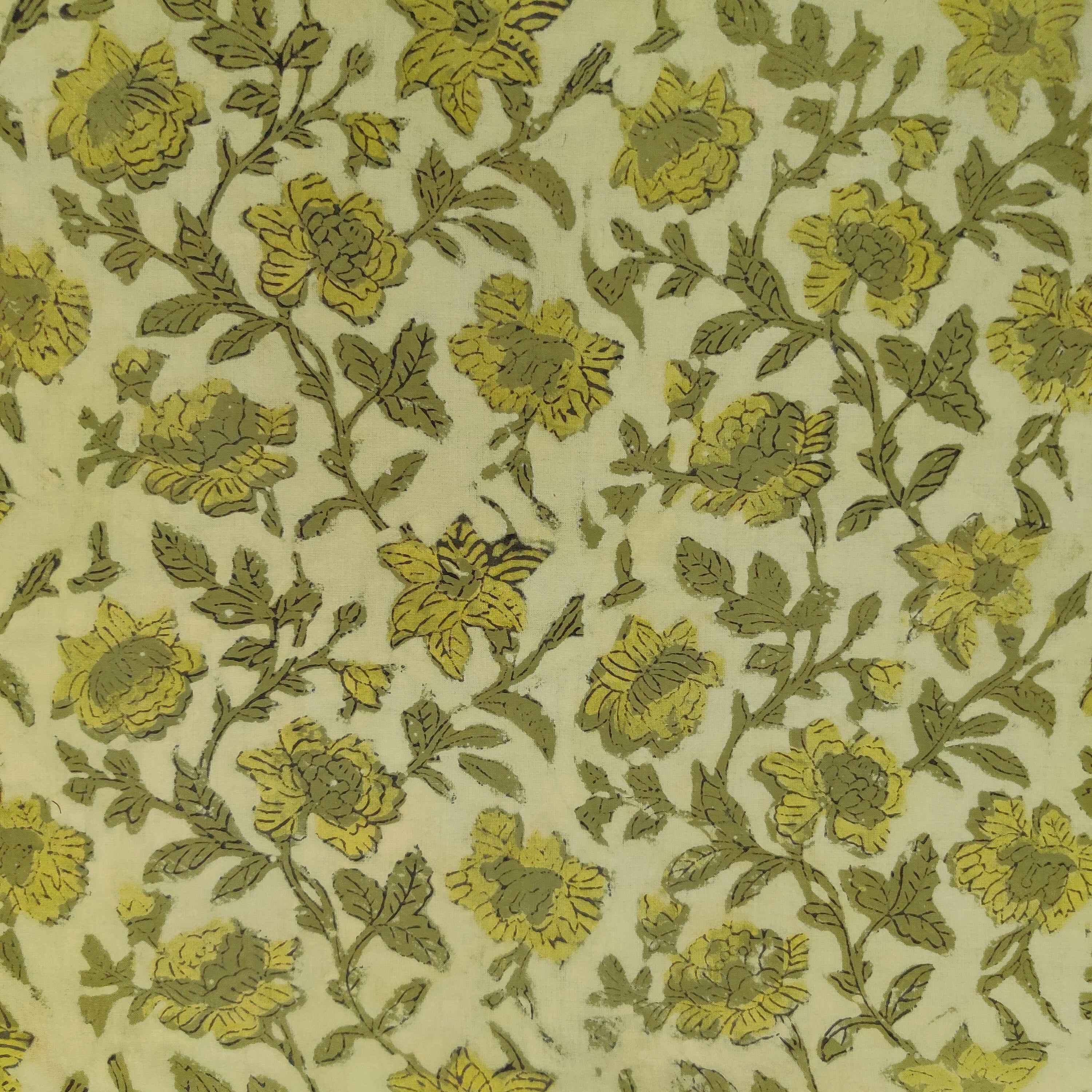 Pure Cotton Vanaspati With Marrigold Jaal Hand Block Print Fabric ...