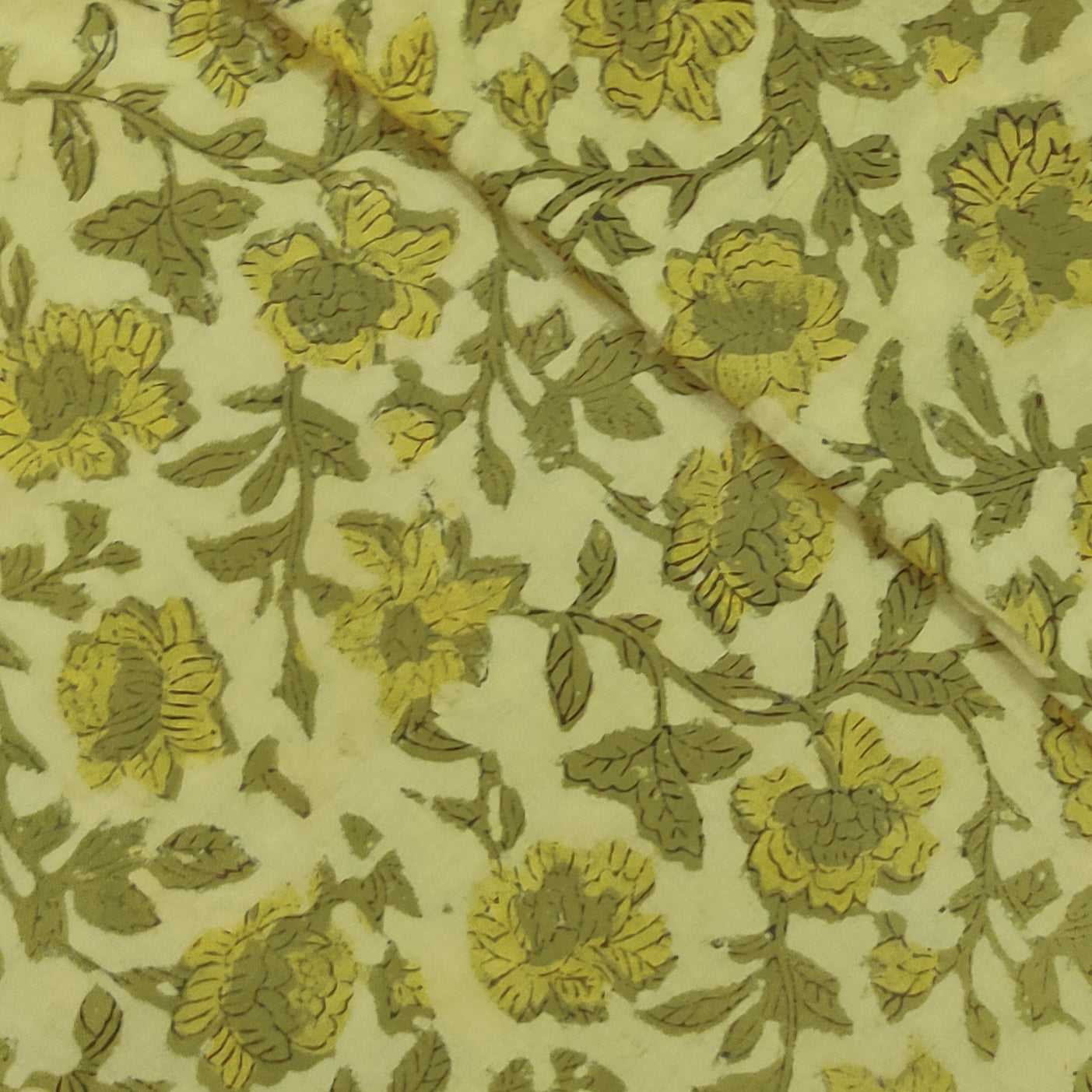 Pure Cotton Vanaspati With Marrigold Jaal Hand Block Print Fabric ...