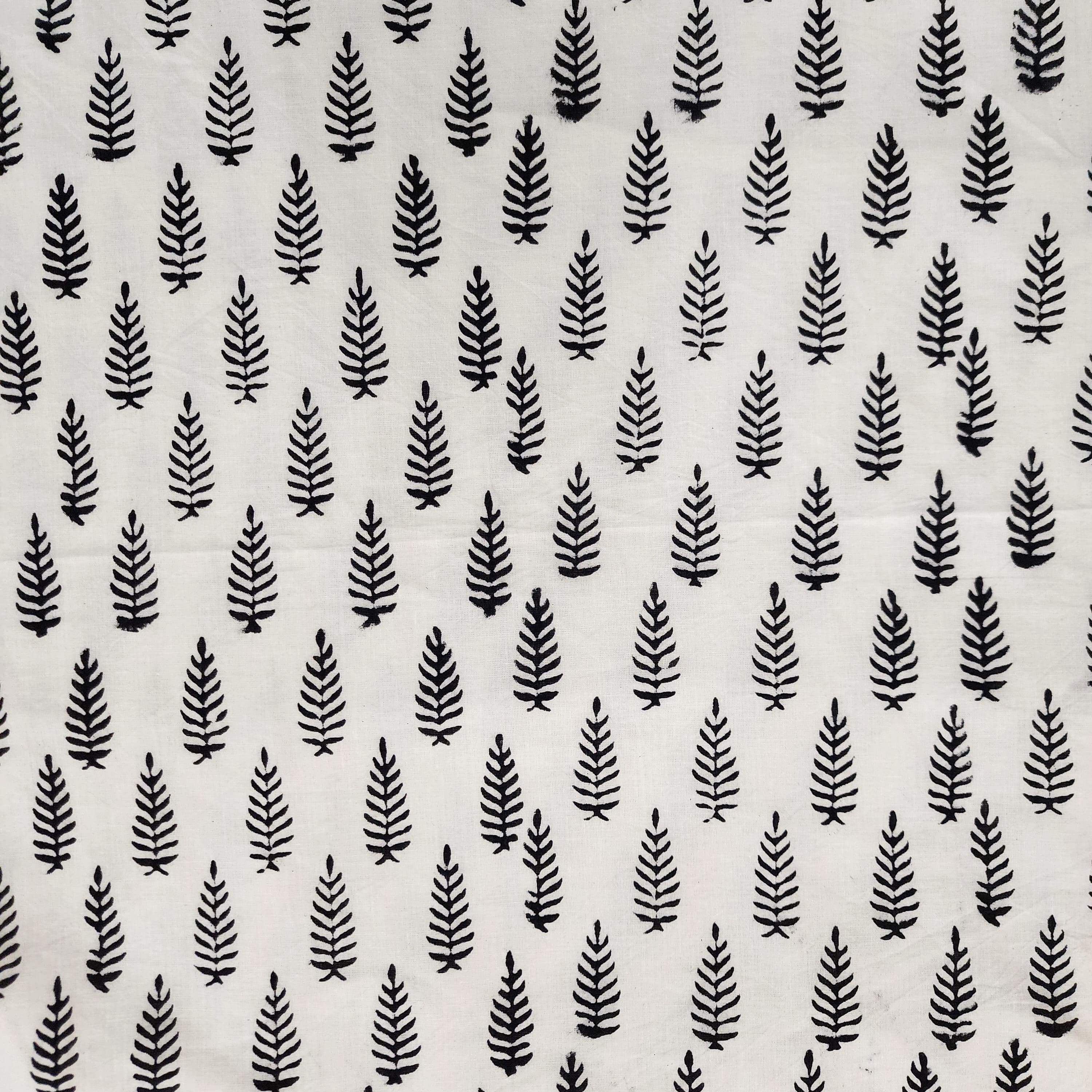 Pure Cotton White With Fern Motifs Hand Block Print Fabric – Sanskruti