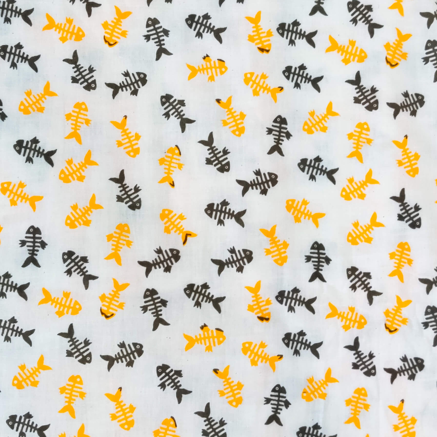 Pure Cotton White With Yellow And Grey Fish Bone Screen Print Fabric ...