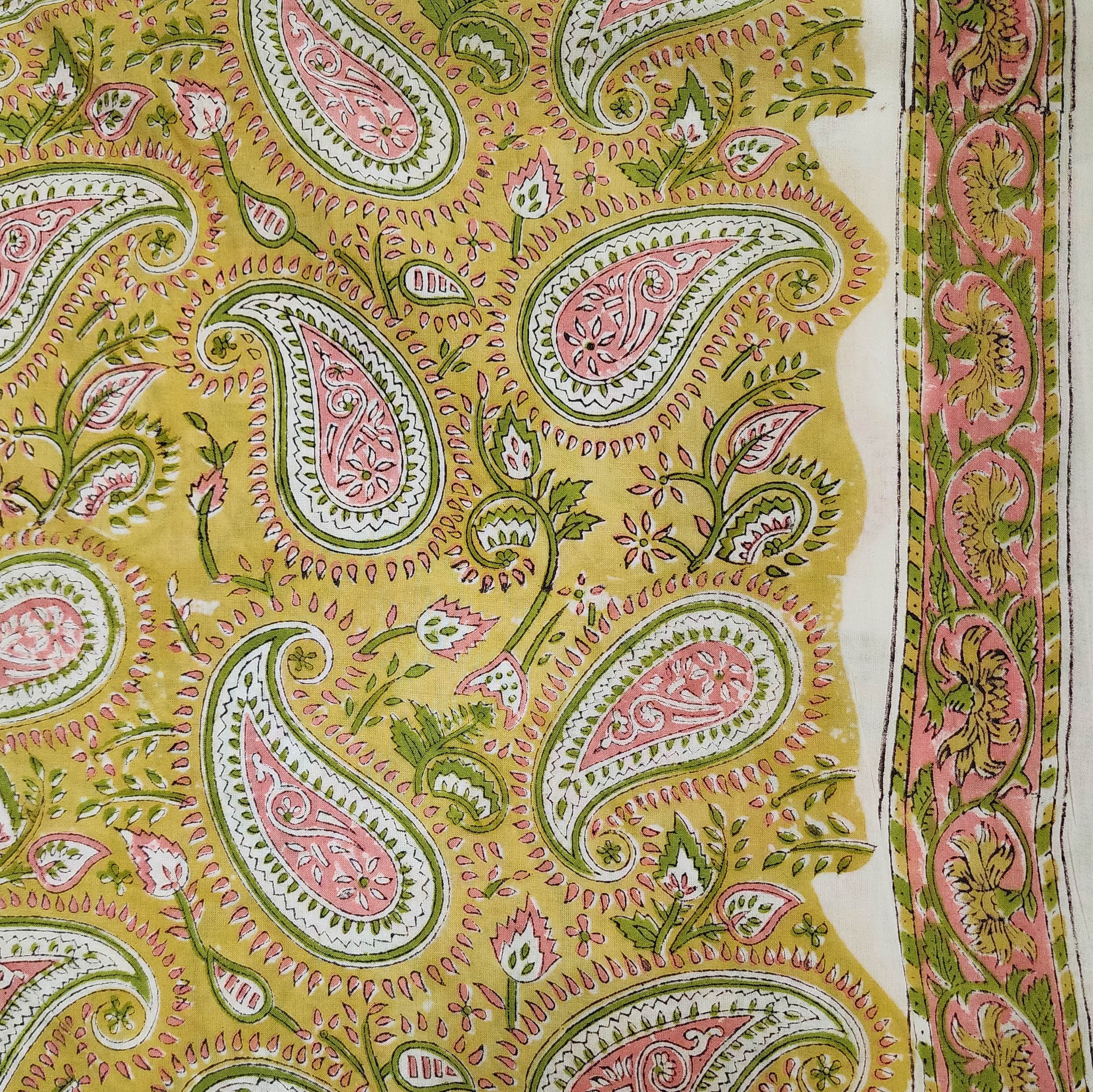 Pure Ctton Pastel Mustard With Pink Cream Kairi Jaal Hand Block Print ...