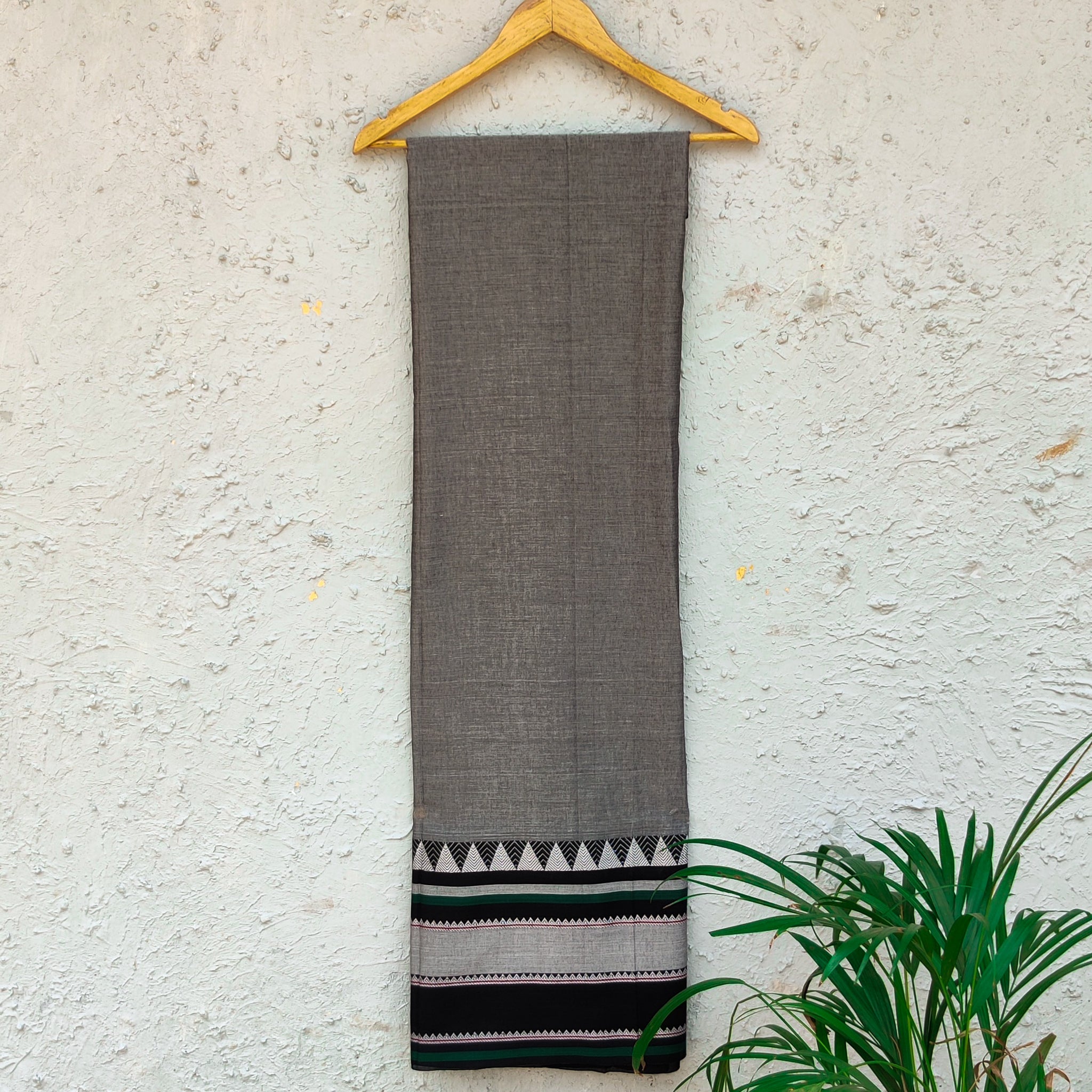 Pure South Cotton Grey With Big Temple Border Woven Fabric – Sanskruti