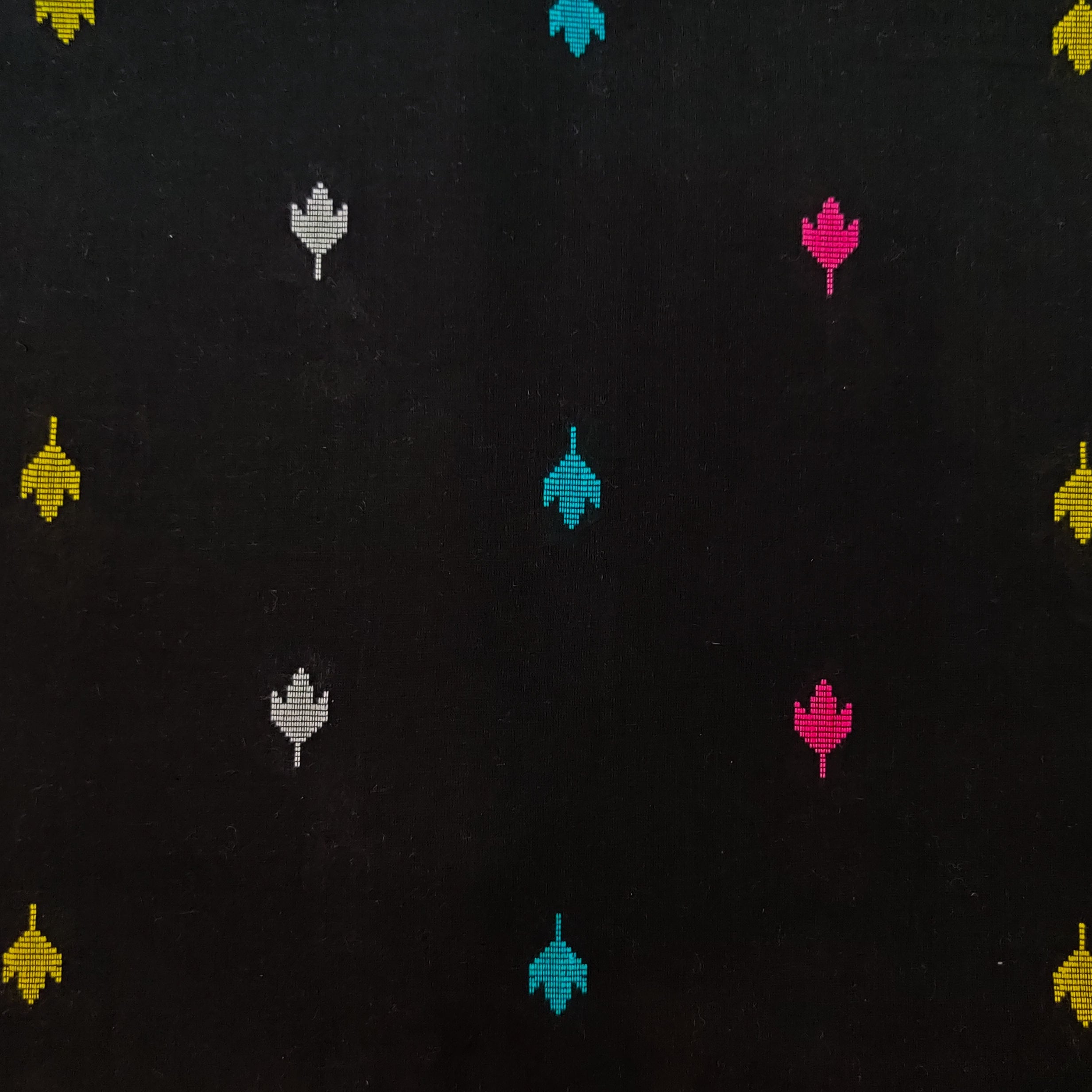 Pure South Cotton Handloom Black With Multi Motifs Woven Fabric – Sanskruti