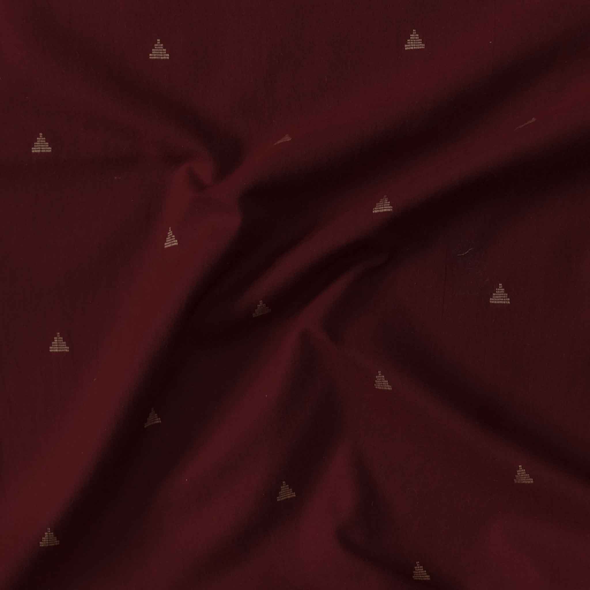 Pure South Cotton Handloom Deep Maroon With Triangle Motifs Woven Fabr ...