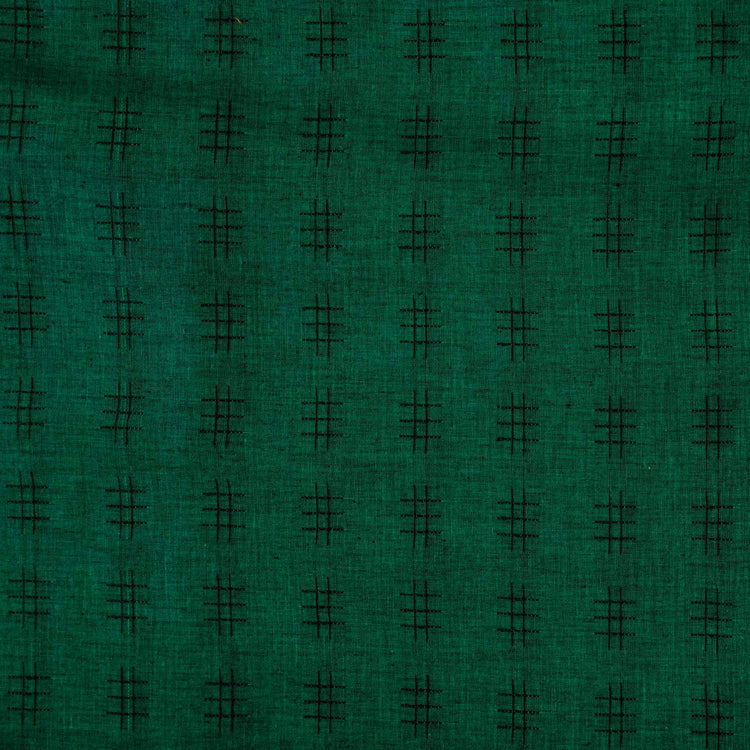 Pure South Cotton Handloom Green With Small Black Checkered Motifs Wov ...