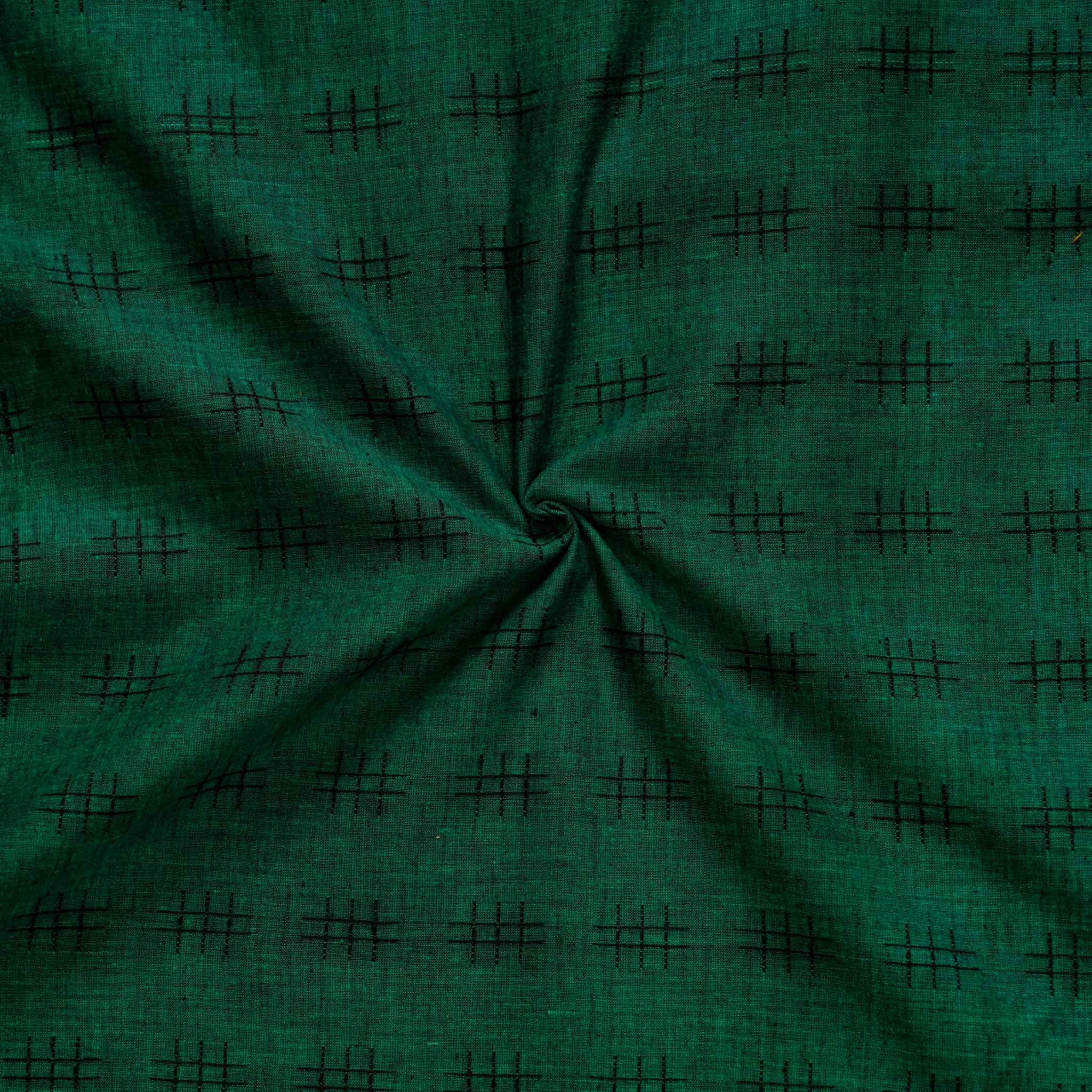 Pure South Cotton Handloom Green With Small Black Checkered Motifs Wov ...