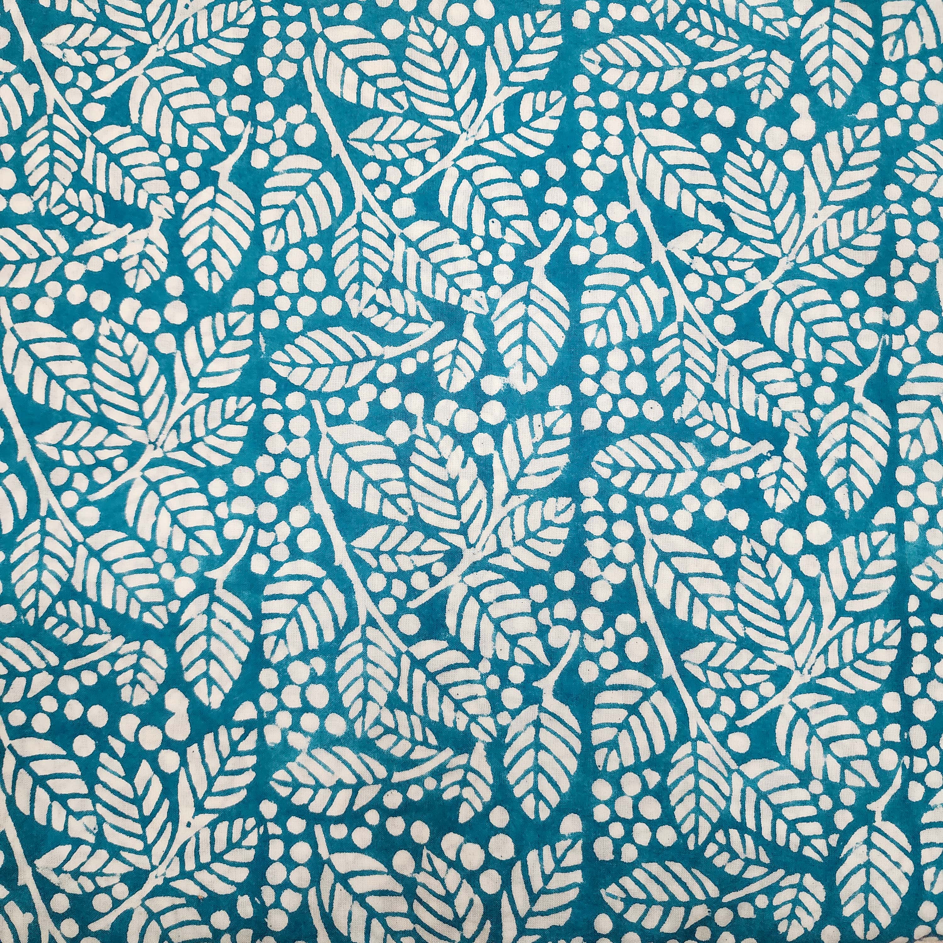 Pure ottn Jaipuri Blue Leafy All Over Pattern Hand Block Print Fabric ...