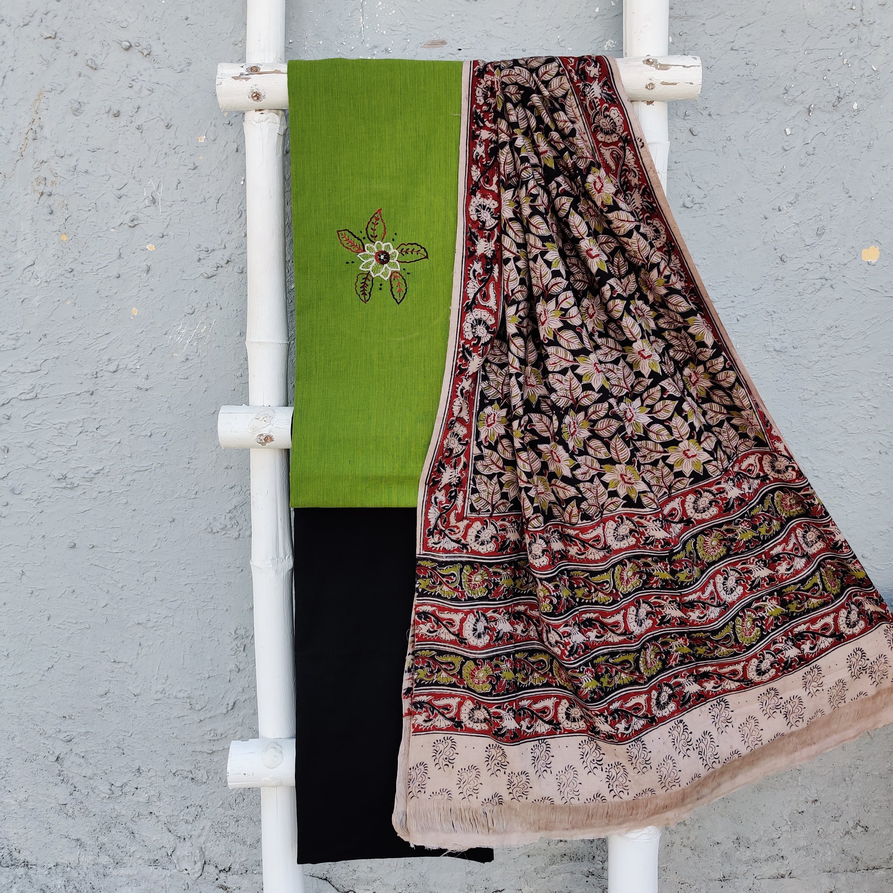 RUSTIC GREEN - Pure Cotton Handloom Top With Embroidered Yoke With A B ...