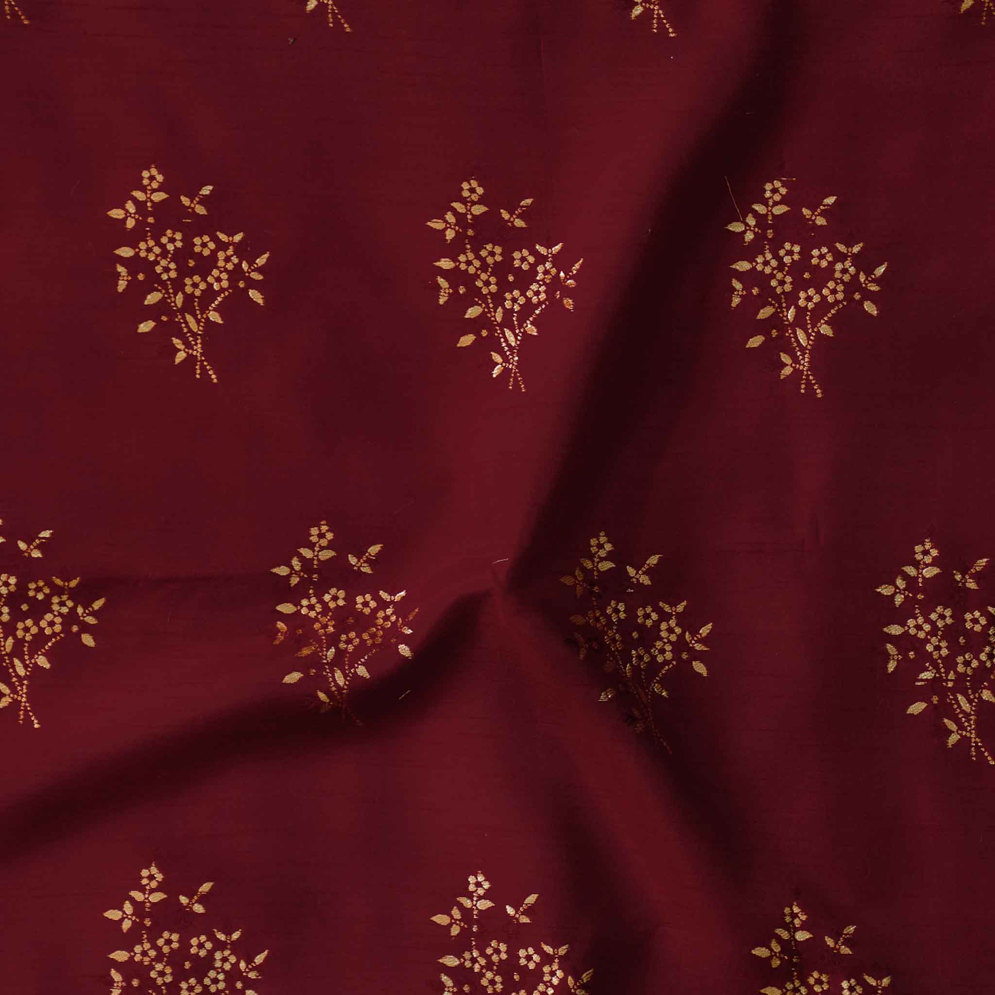 Royal Maroon Brocade Dola Silk With Bouquet Woven Motifs Fabric – Sanskruti