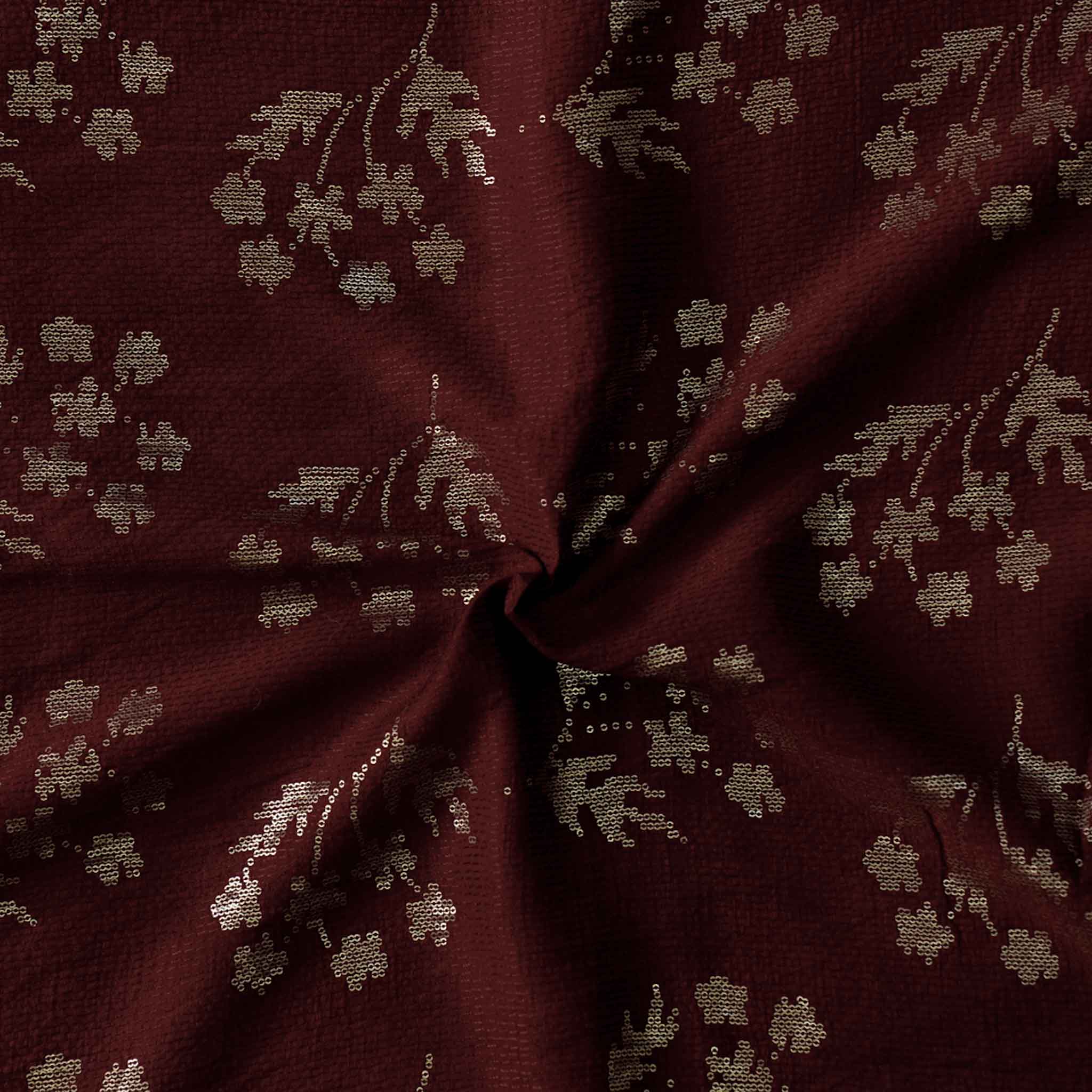 Royal Maroon Kaatha Cotton Silk With Sequence Motif Embroidery Fabric ...