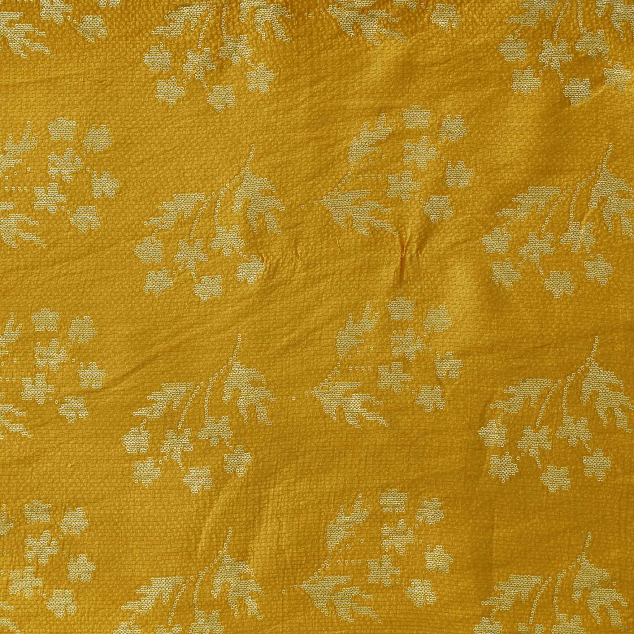 Royal Mustard Kaatha Cotton Silk With Sequence Motif Embroidery Fabric ...