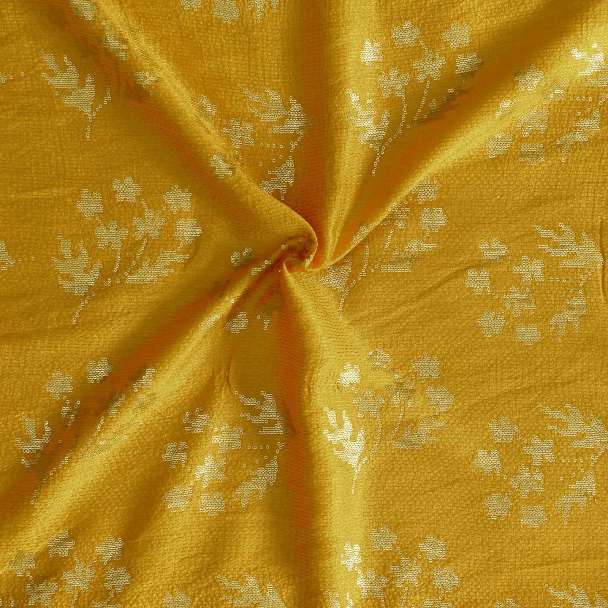 Royal Mustard Kaatha Cotton Silk With Sequence Motif Embroidery Fabric ...