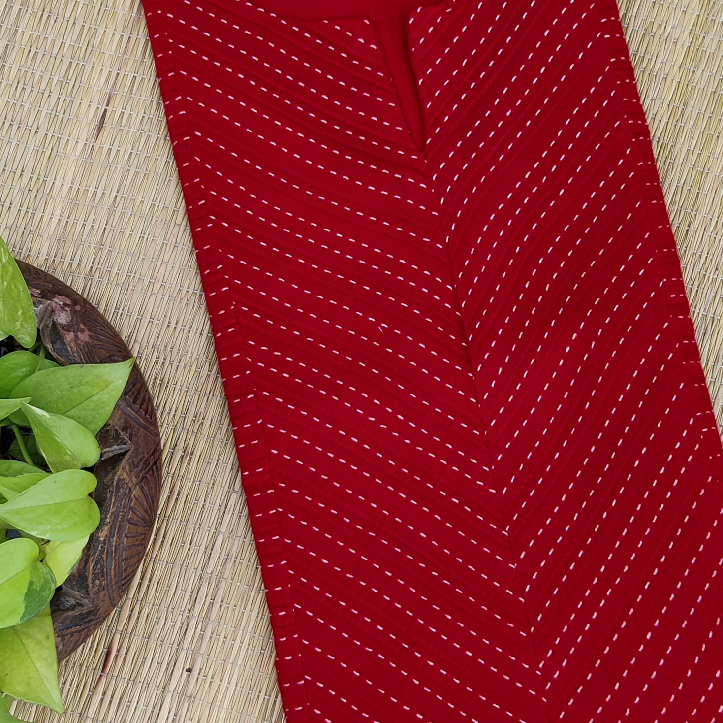 SAMYA - Pre Designed Cotton Silk Red Maroon All Over Kaatha Stitches U ...