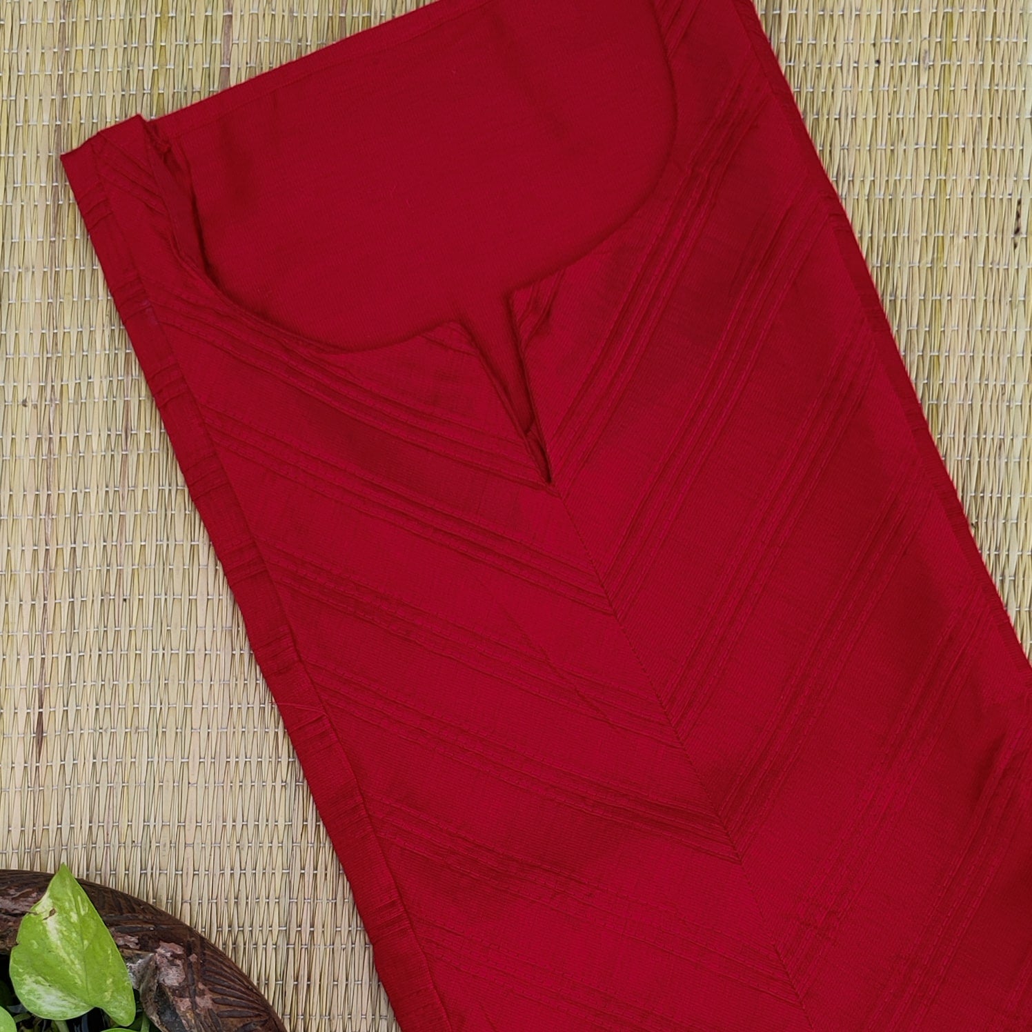 SAMYA - Pre Designed Cotton Silk Red Pintucks Pattern Unstitched Top F ...