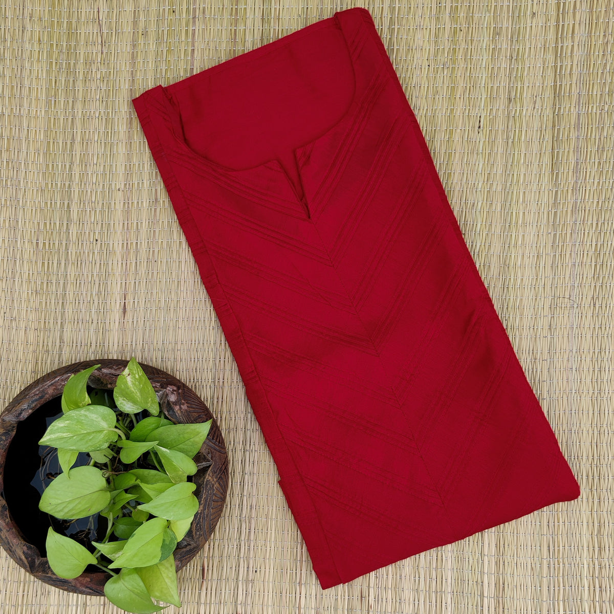 SAMYA - Pre Designed Cotton Silk Red Pintucks Pattern Unstitched Top F ...