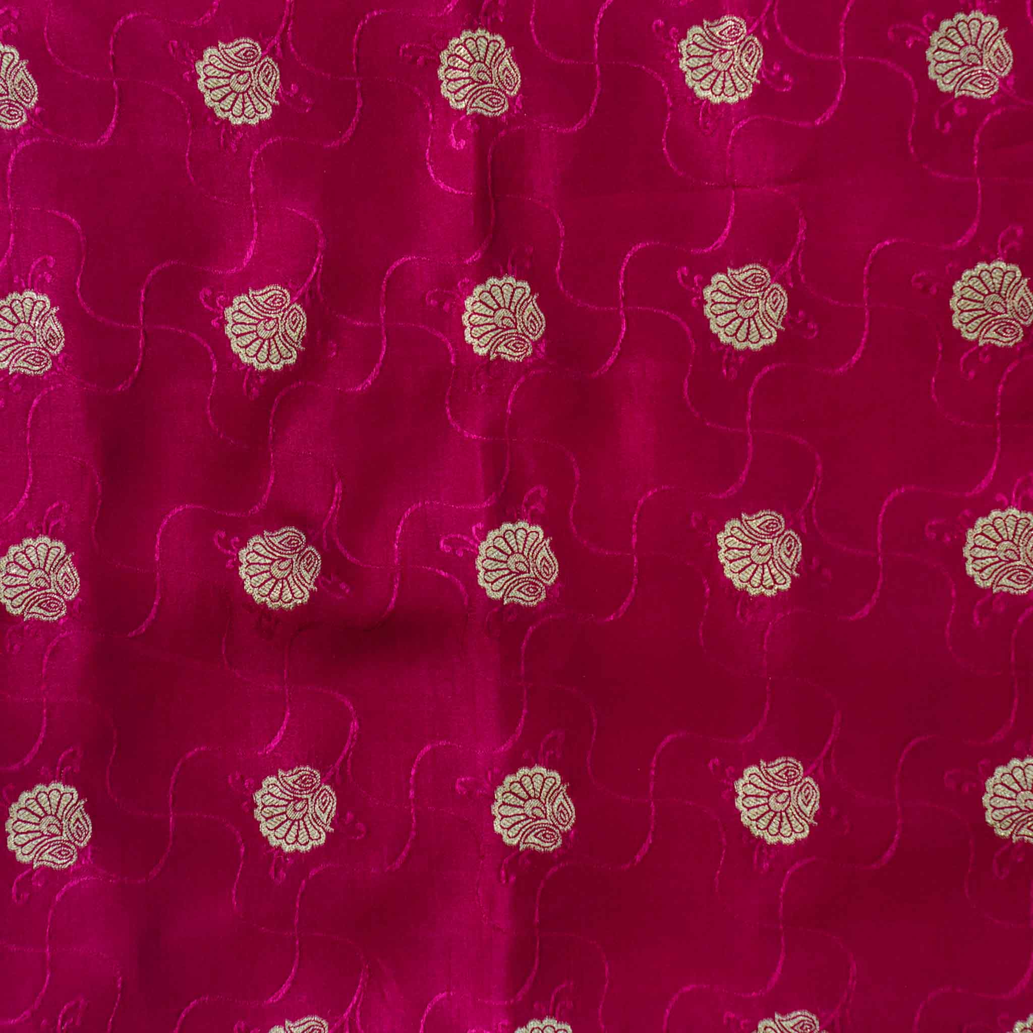 Satin Brocade Magenta With Pink Self Design And Gold Flower Jaal Woven ...