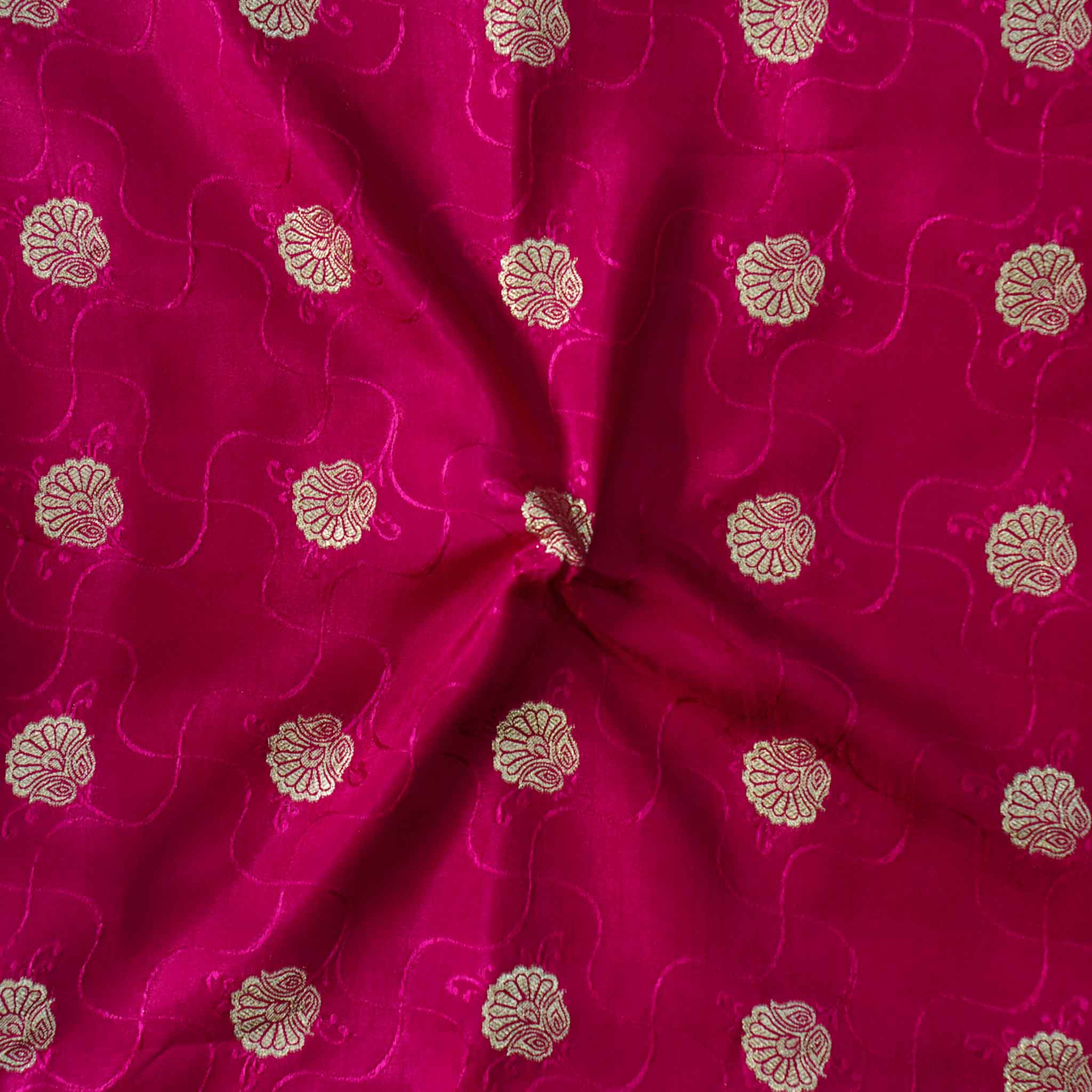 Satin Brocade Magenta With Pink Self Design And Gold Flower Jaal Woven ...