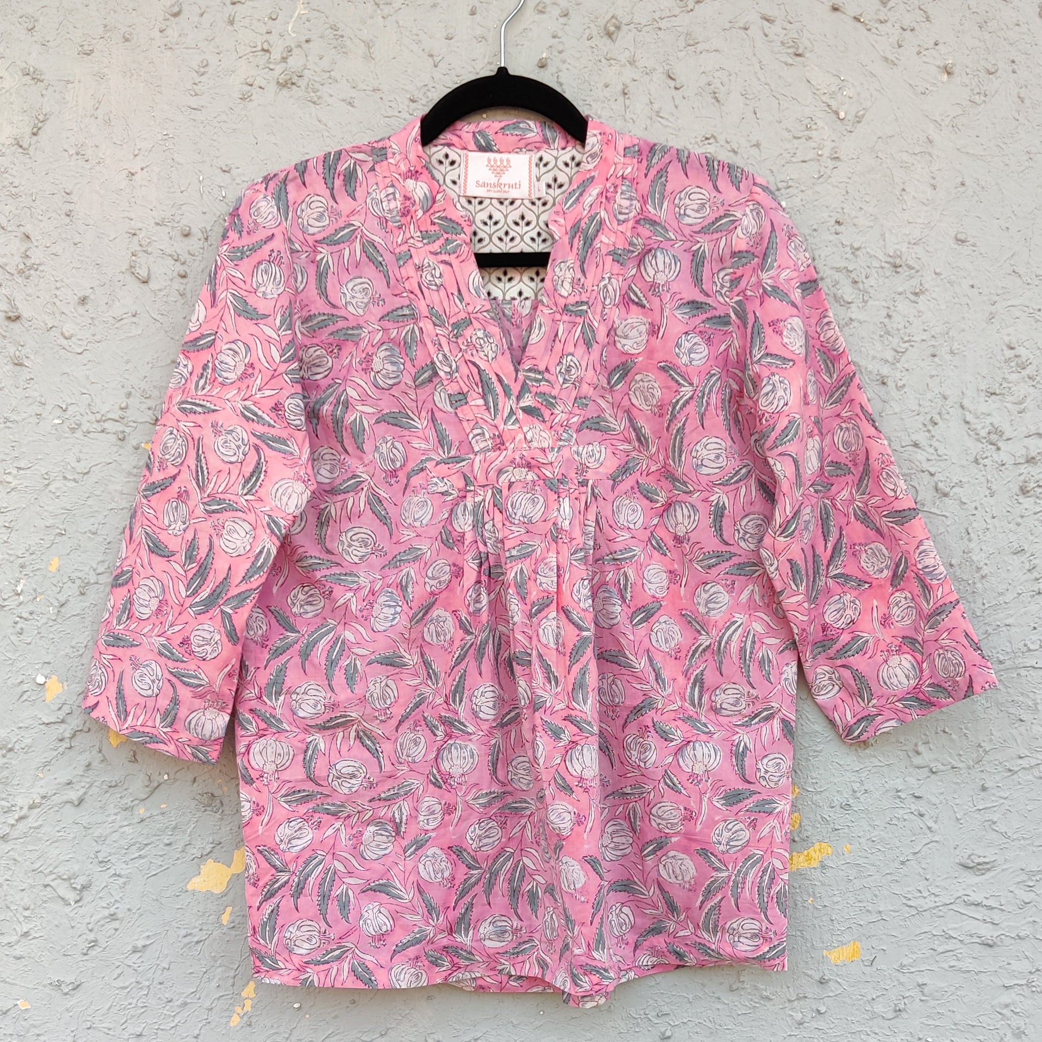 TARA - Pure Cotton Jaipuri Pink Tunic – Sanskruti