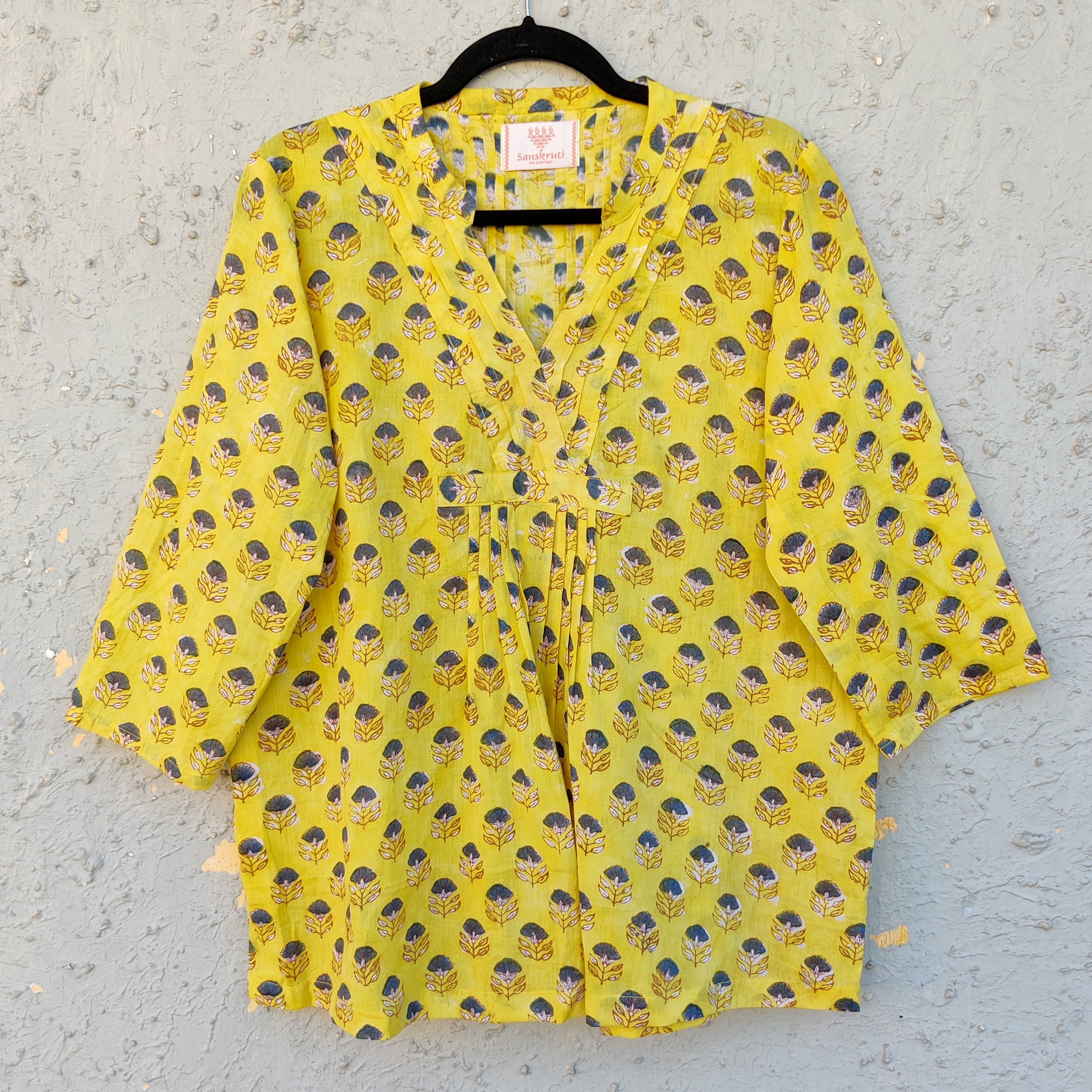 (2XL) TARA - Pure Cotton Yellow Jaipuri Tunic – Sanskruti