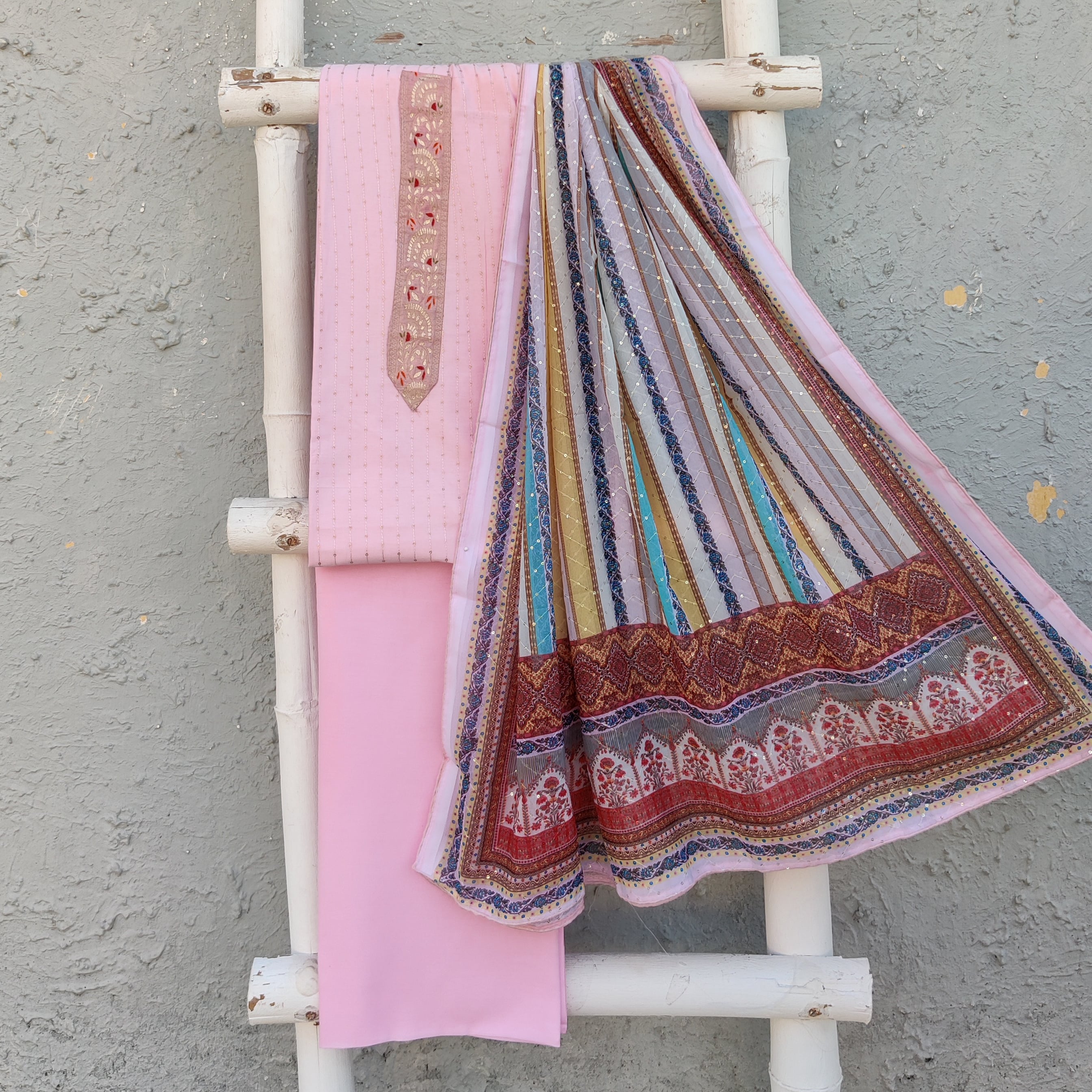 TARA - Sequence Work Pink Glazed Cotton Blend Top Fabric With Rayon Bl ...